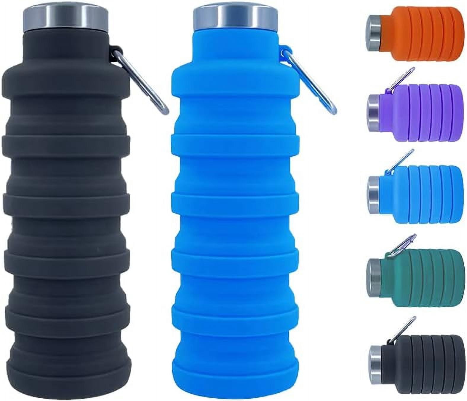Collapsible Water Bottles，2 pack BPA Free Travel Silicone Water Bottle ...