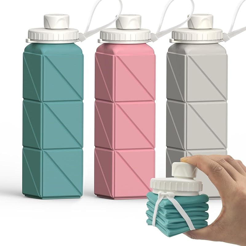 Collapsible Water Bottles 20.6oz, Silicone Foldable Portable Travel Water Bottle, Folding ...