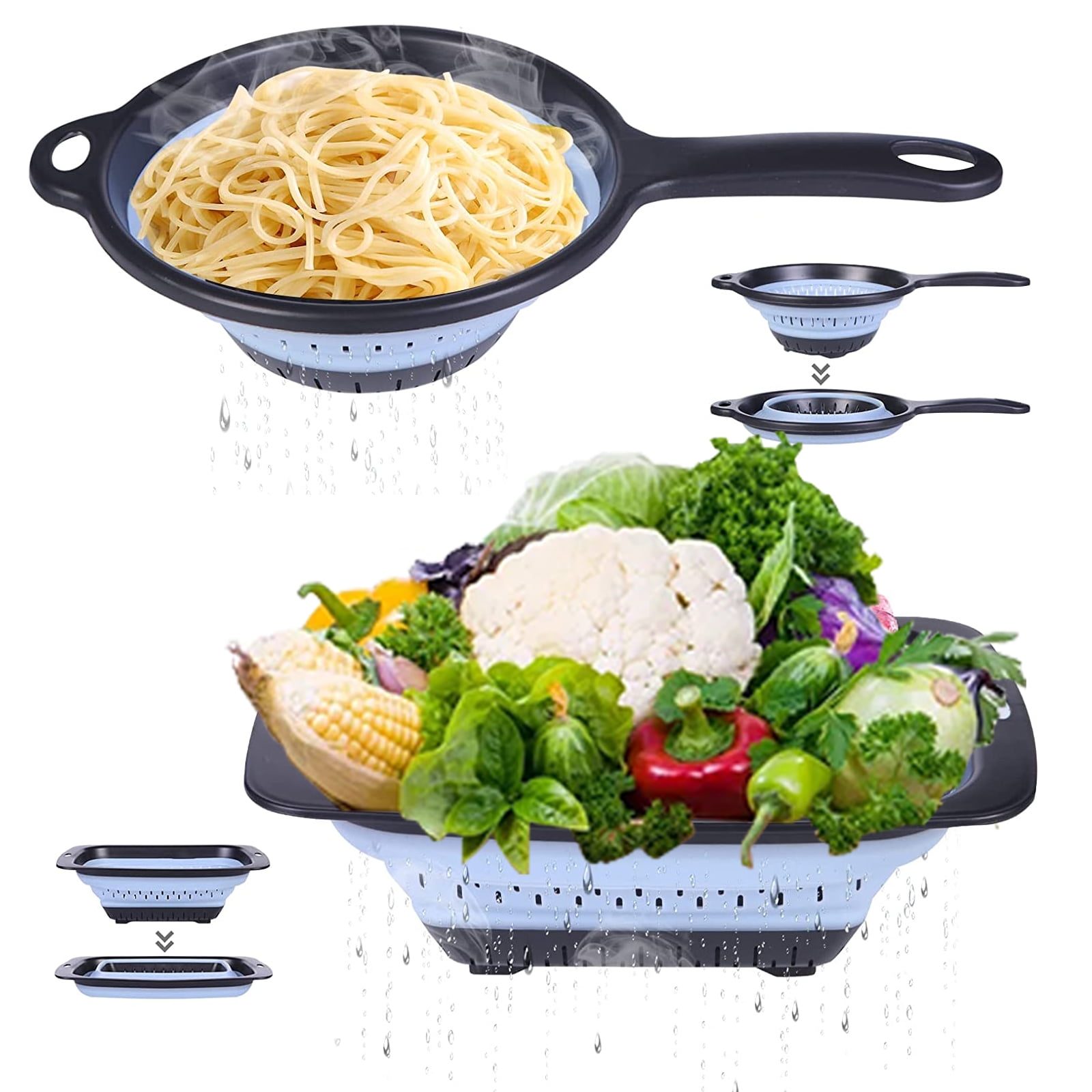 Collapsible silicone colander and strainer [2 piece set], diameter 7.5 ...