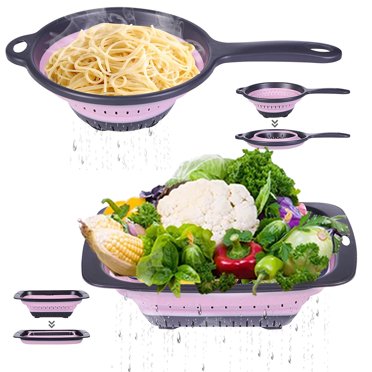 Collapsible silicone colander and strainer [2 piece set], 7.8 inches to ...