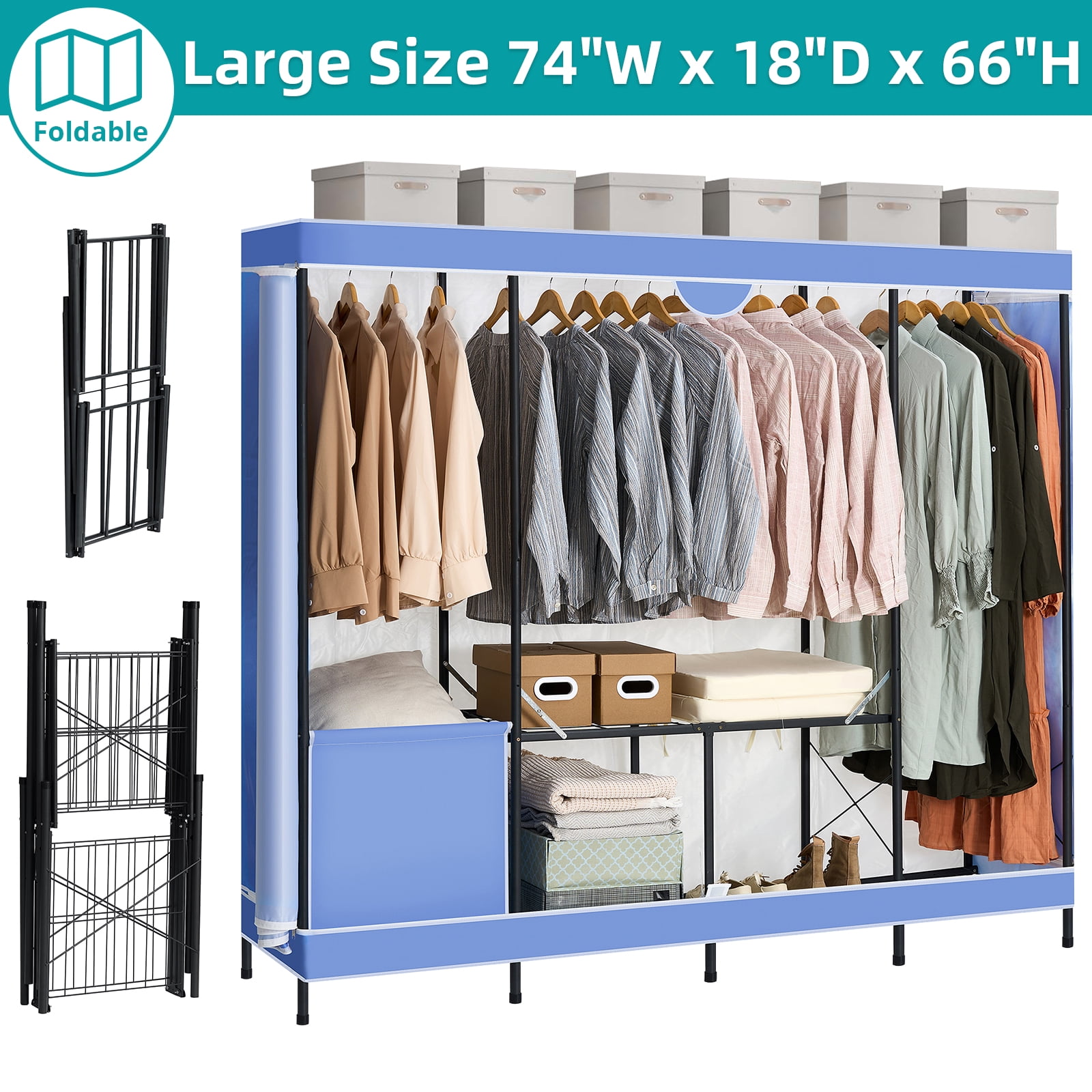 Collapsible steel portable closet wardrobe - Walmart.com