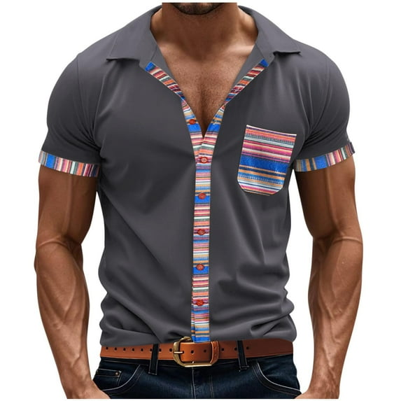 Collar Button T-Shirt for Men Summer Short Sleeve Blouses Fashion Color ...