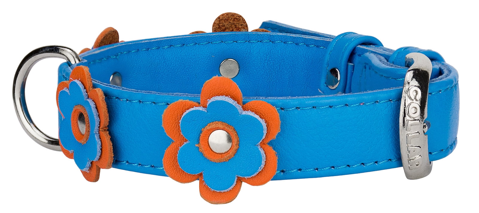 Collar Glamour Blue with Flowers Leather Collar - Small - Walmart.com