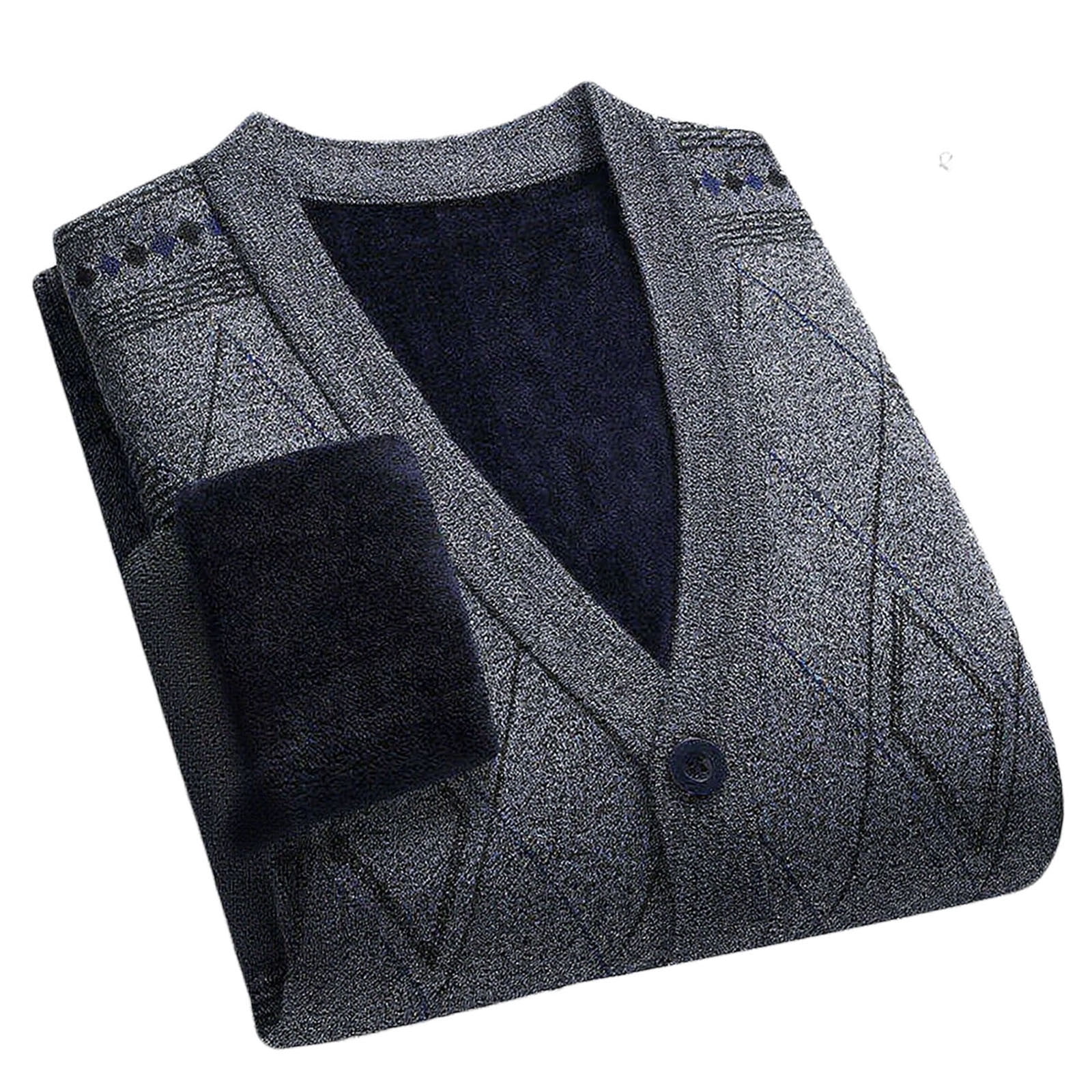Collar Shirts for Men, Men's Fleece-Lined Thickened Button Cardigan ...