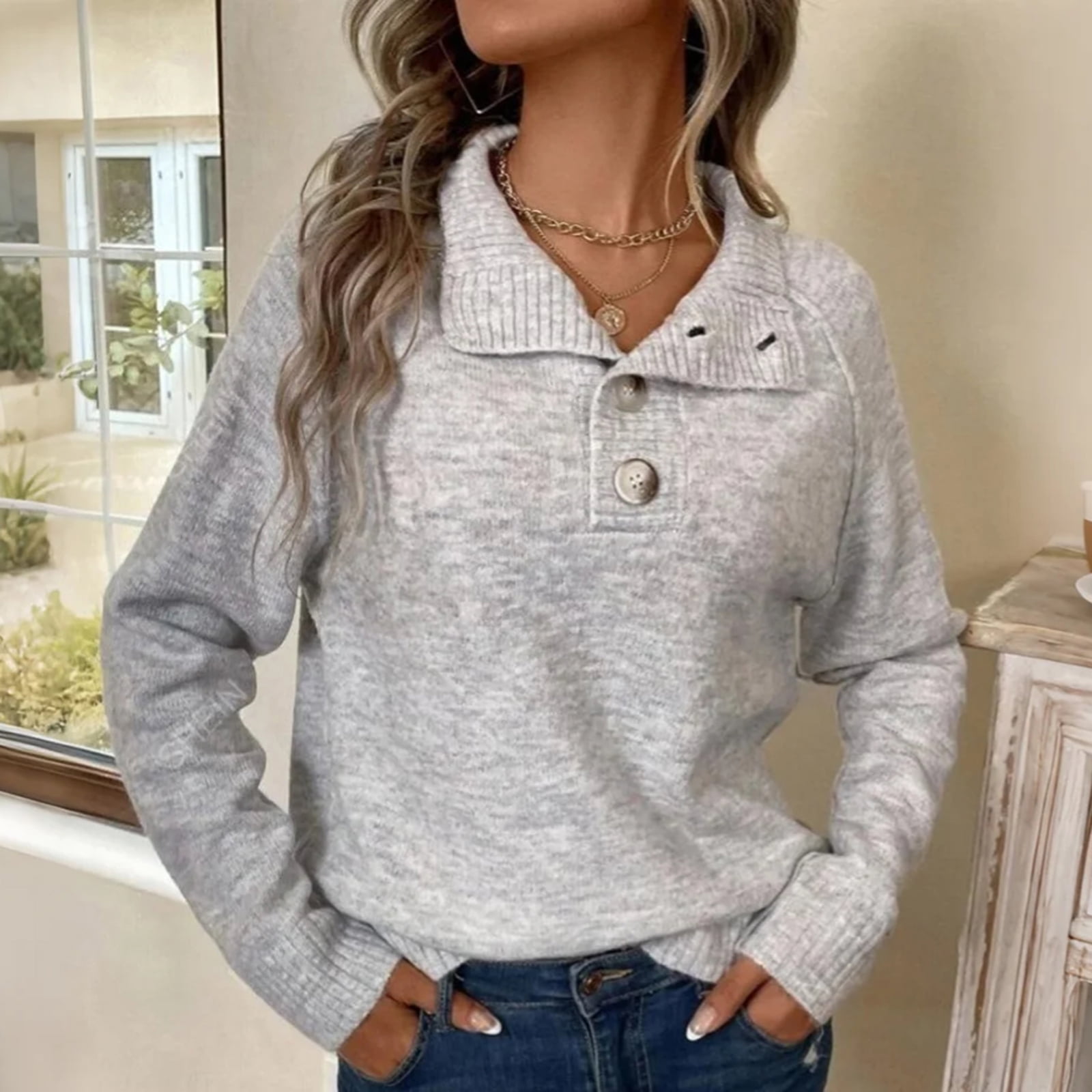 Collar Sweater For Women Women's Casual Stand Collar Sweaters Knit ...