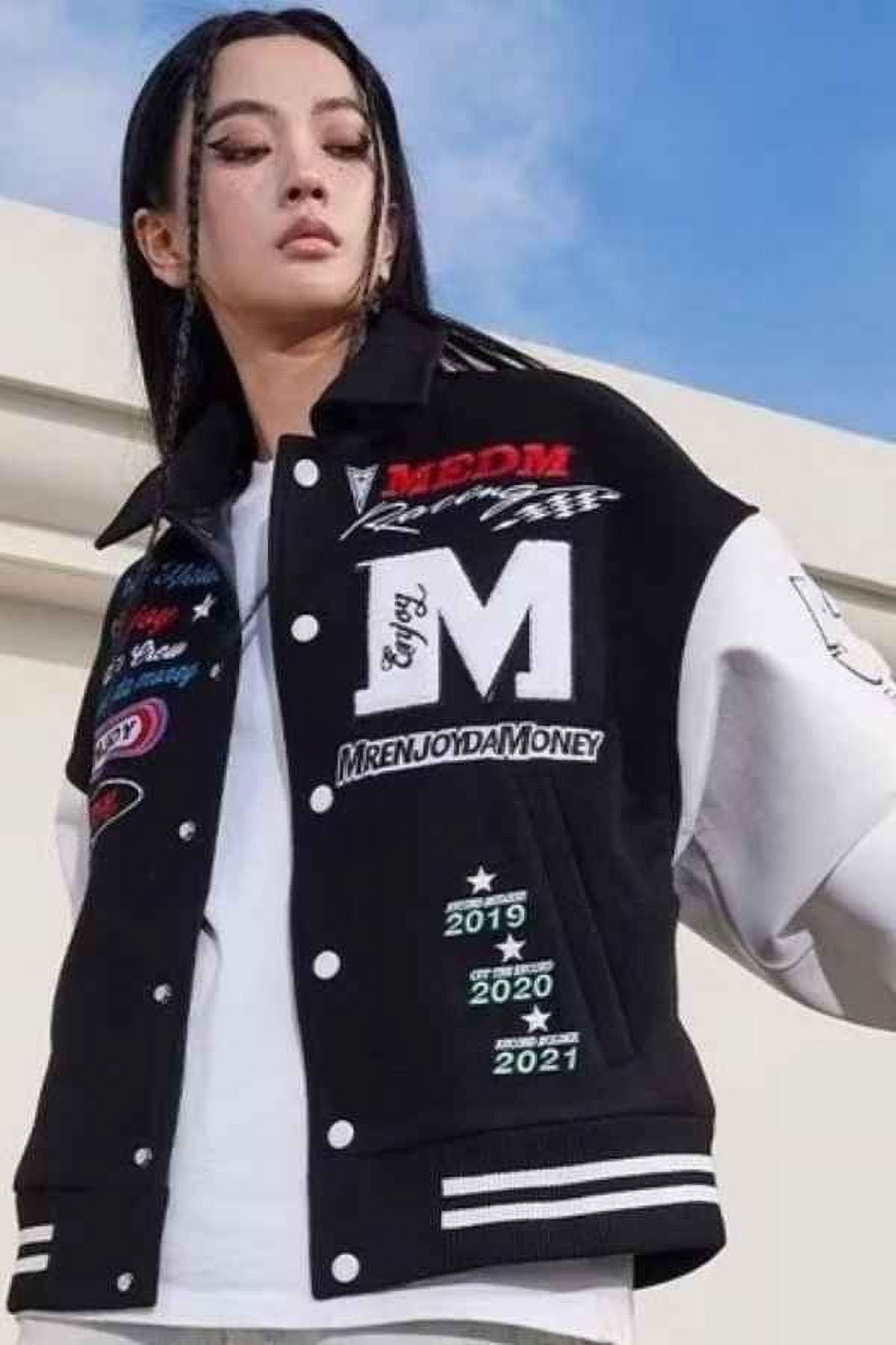 Collared Faux Leather Sleeve Unisex Varsity Jacket (XL, MultiGreen ...