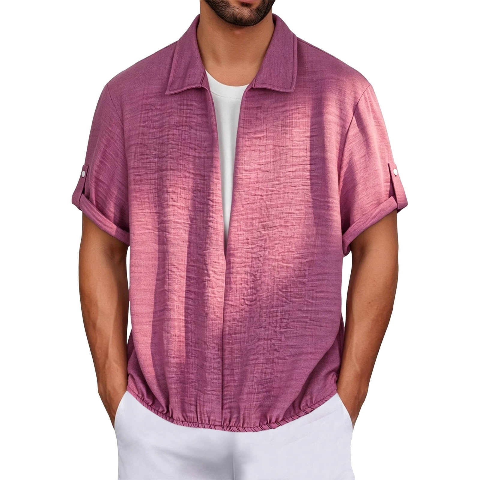 Collared Shirts for Men Deep V Neck Roll up Short Sleeve Loose Fit ...