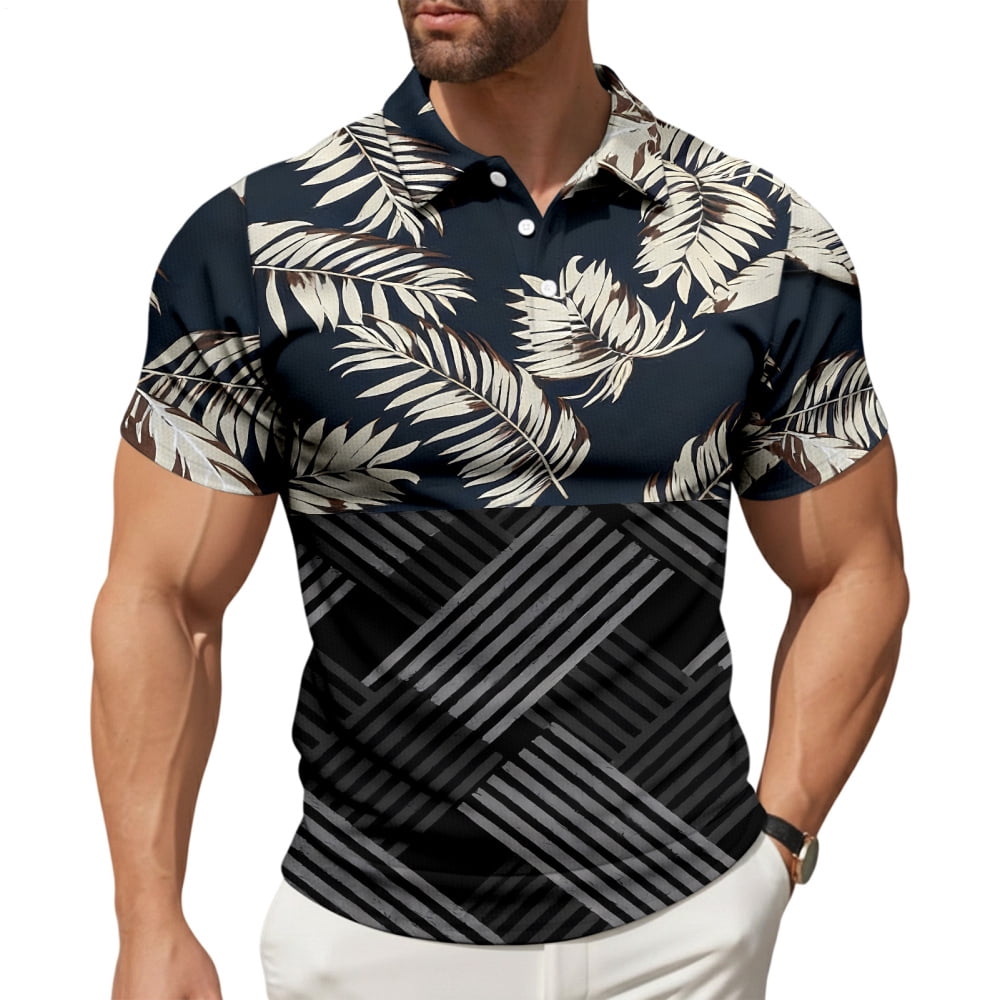 Collared T Shirt Men Floral Print Short Sleeve Graphic Button Tee Shirt ...