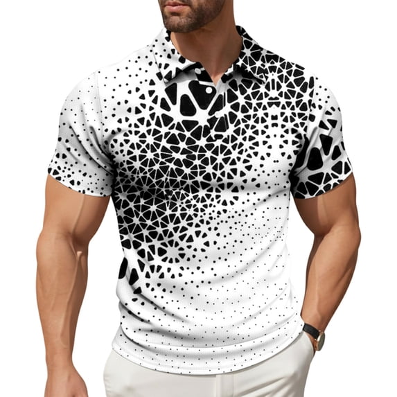 Collared T Shirts for Men Waffle Geometric Summer Short Sleeve Button ...