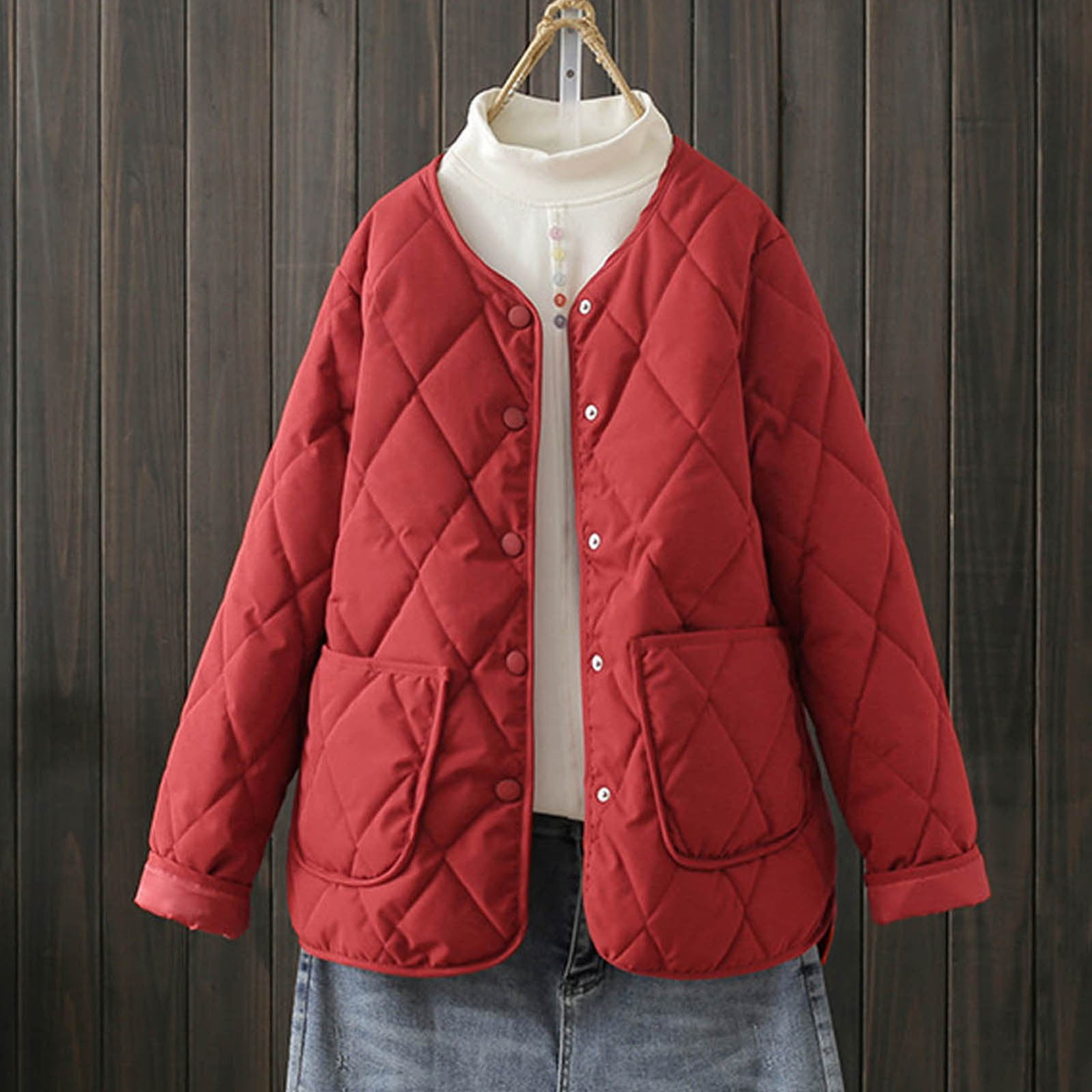 Collarless Lightweight Quilted Short Padded Jacket Sweater Coats Women ...
