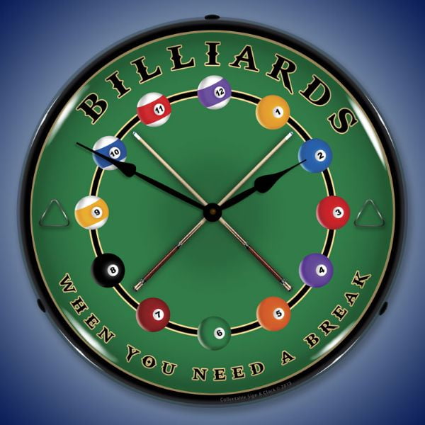 Collectable Sign and Clock Billiards LED Lighted Premium Wall Clock ...