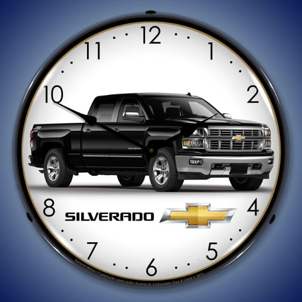 Collectable Sign and Clock Chevrolet Silverado Black LED Lighted ...
