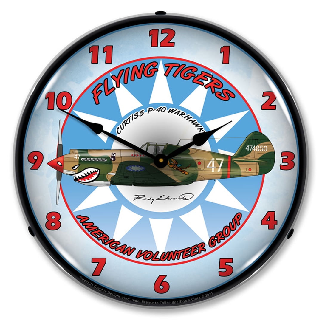 Collectable Sign and Clock Flying Tigers LED Lighted Premium Wall Clock ...