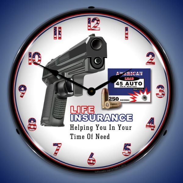 Collectable Sign and Clock Gun Insurance LED Lighted Premium Wall Clock ...