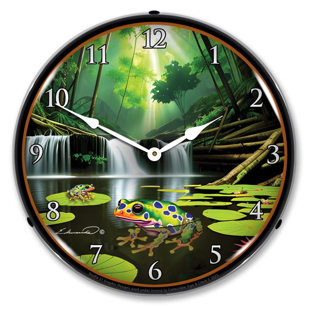 Collectable Sign and Clock Poison Dart Frog Green LED Lighted Premium ...