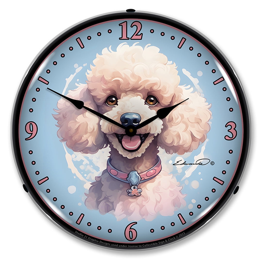 Collectable Sign and Clock Poodle White LED Lighted Premium Wall Clock ...