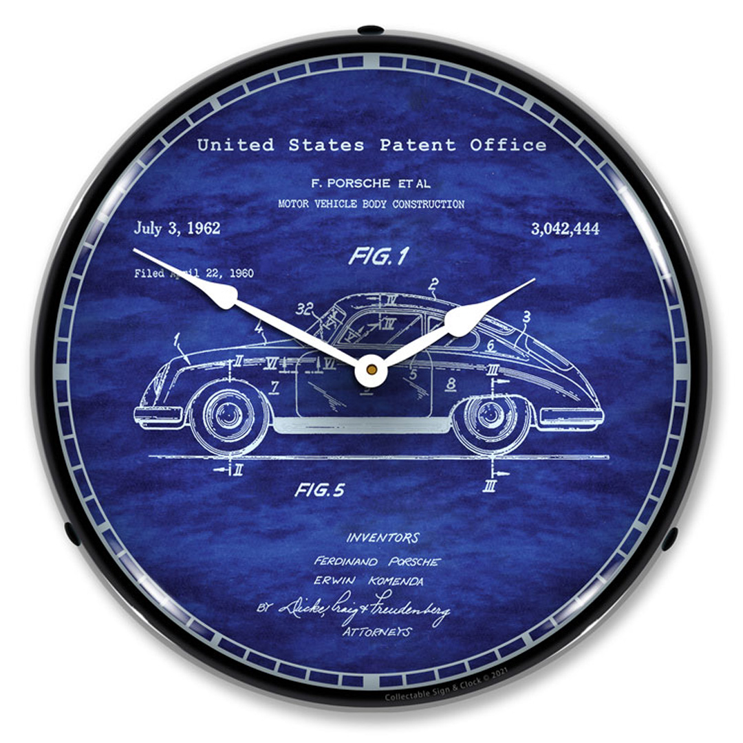Collectable Sign and Clock Porsche 356 Patent LED Lighted Premium Wall ...