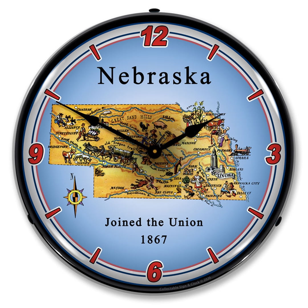 Collectable Sign and Clock State of Nebraska LED Lighted Premium Wall ...