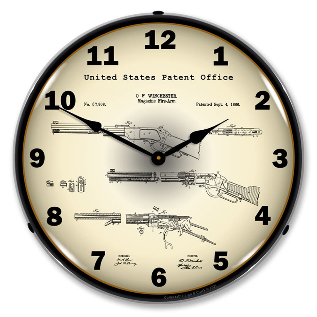 Collectable Sign and Clock Winchester Lever Action Rifle 1866 Patent ...