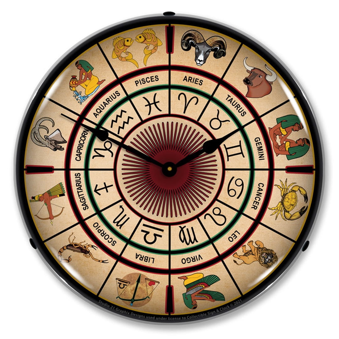 Collectable Sign and Clock Zodiac Chart 1 LED Lighted Premium Wall ...