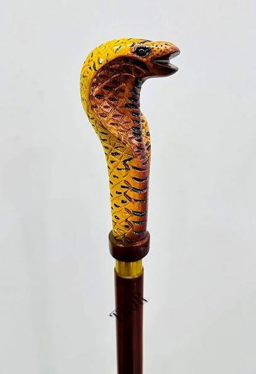Collectible Beautiful Wooden Yellow Snake Head Handle Brown Wooden ...