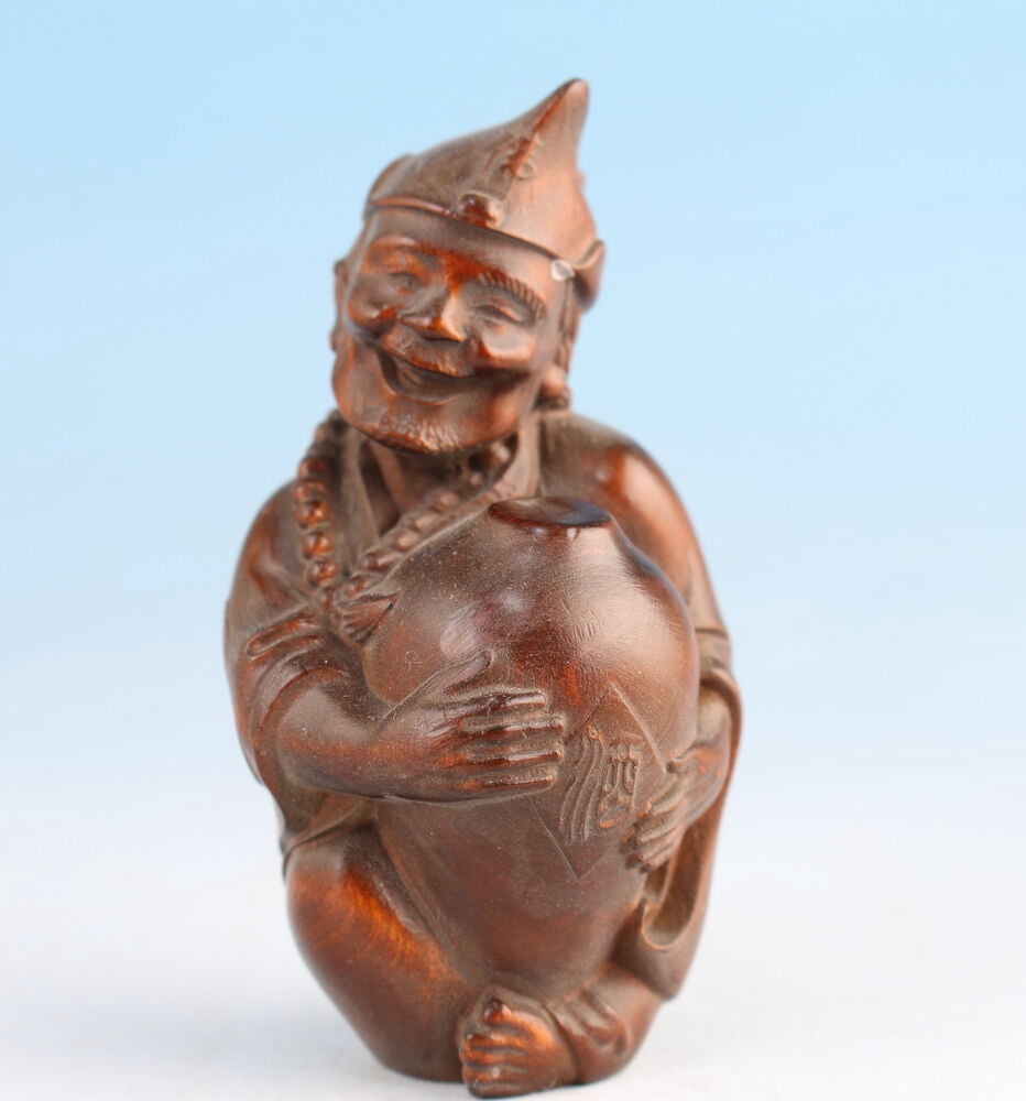 Collectible Buddha jigong Statue figure hand piece chinese Boxwood ...