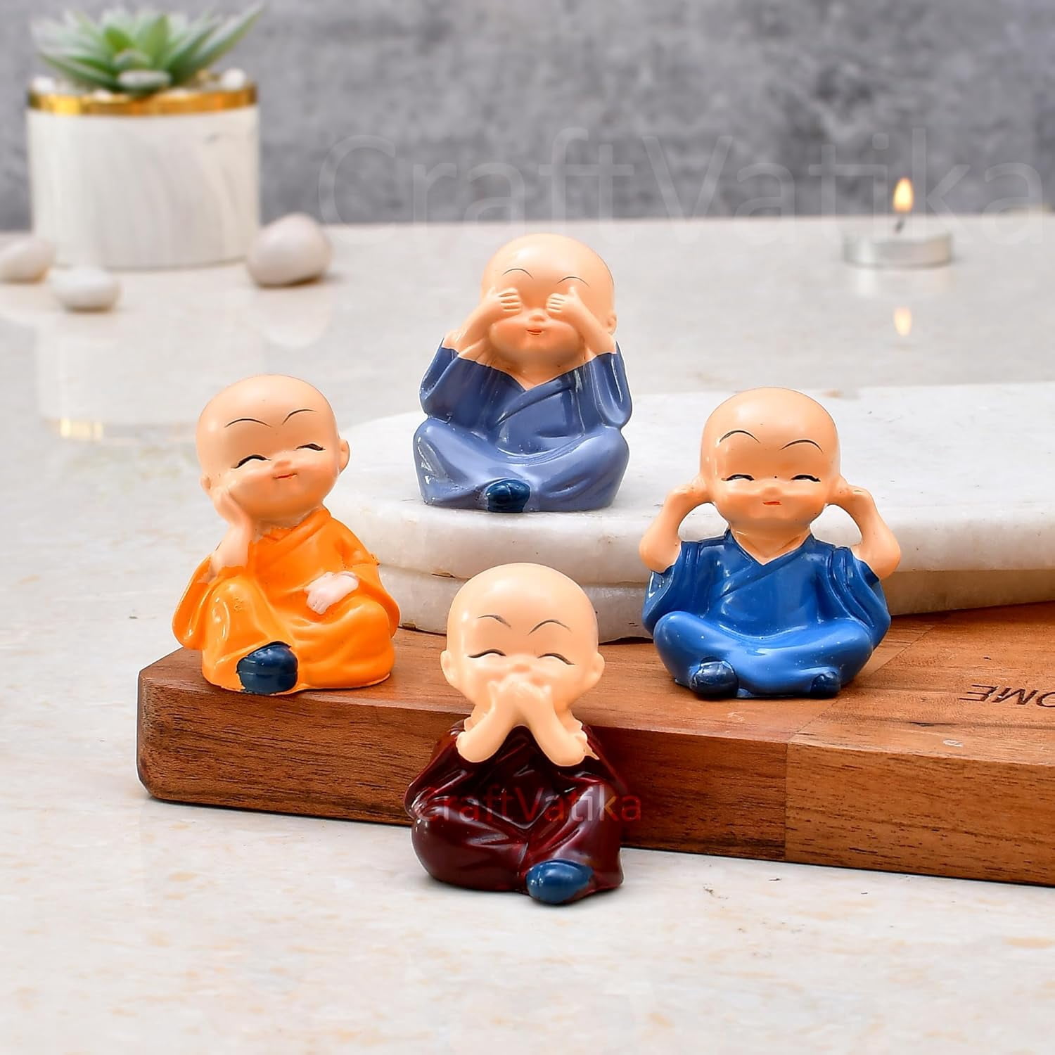 Collectible India Buddha Monk Set Statue Home decor Items Figurines ...