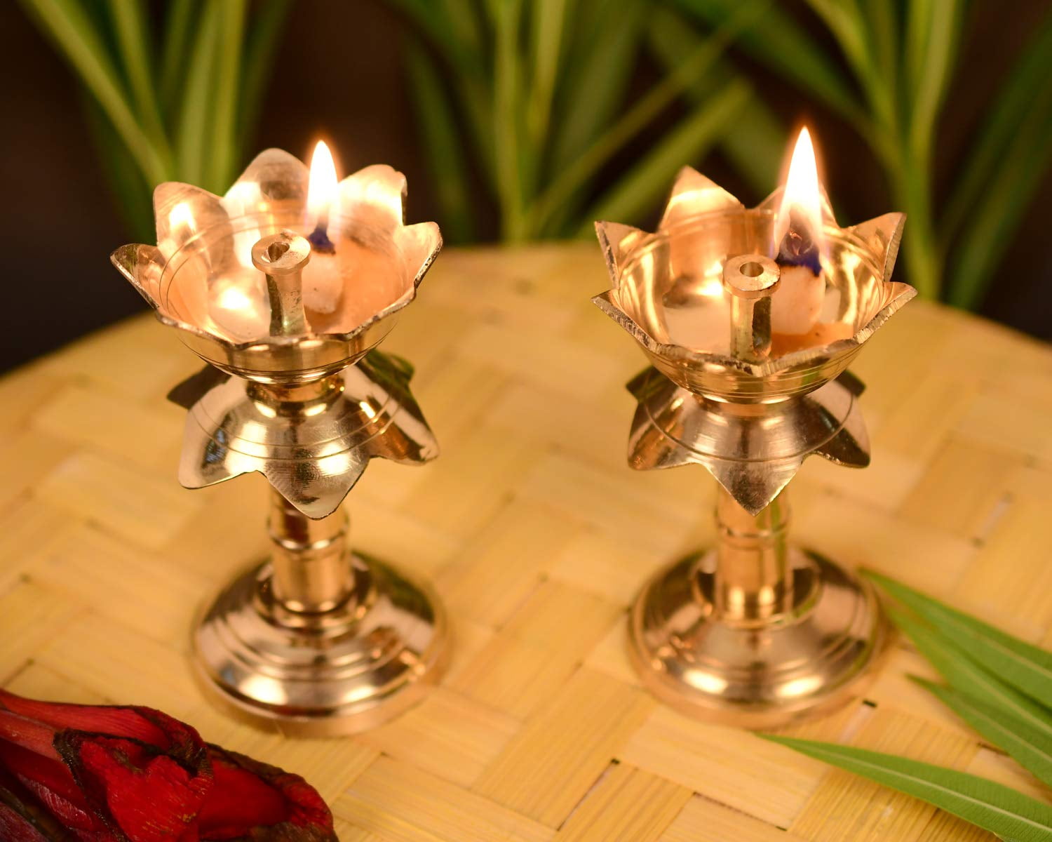 Collectible India Set of 2 Brass Diya for Puja Temple Decoration Diya ...