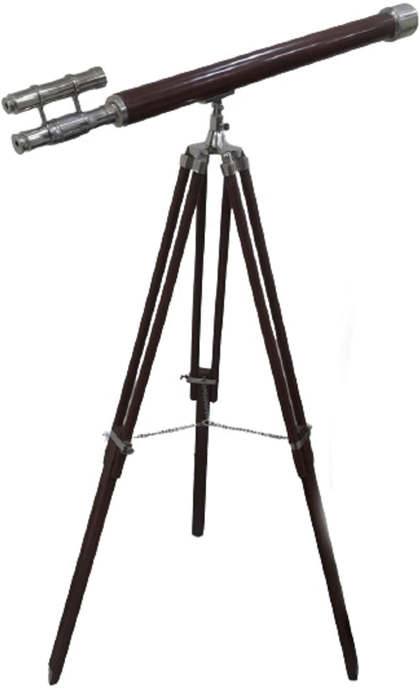 Collectible Nautical Chrome finish double barrel wooden telescope ...