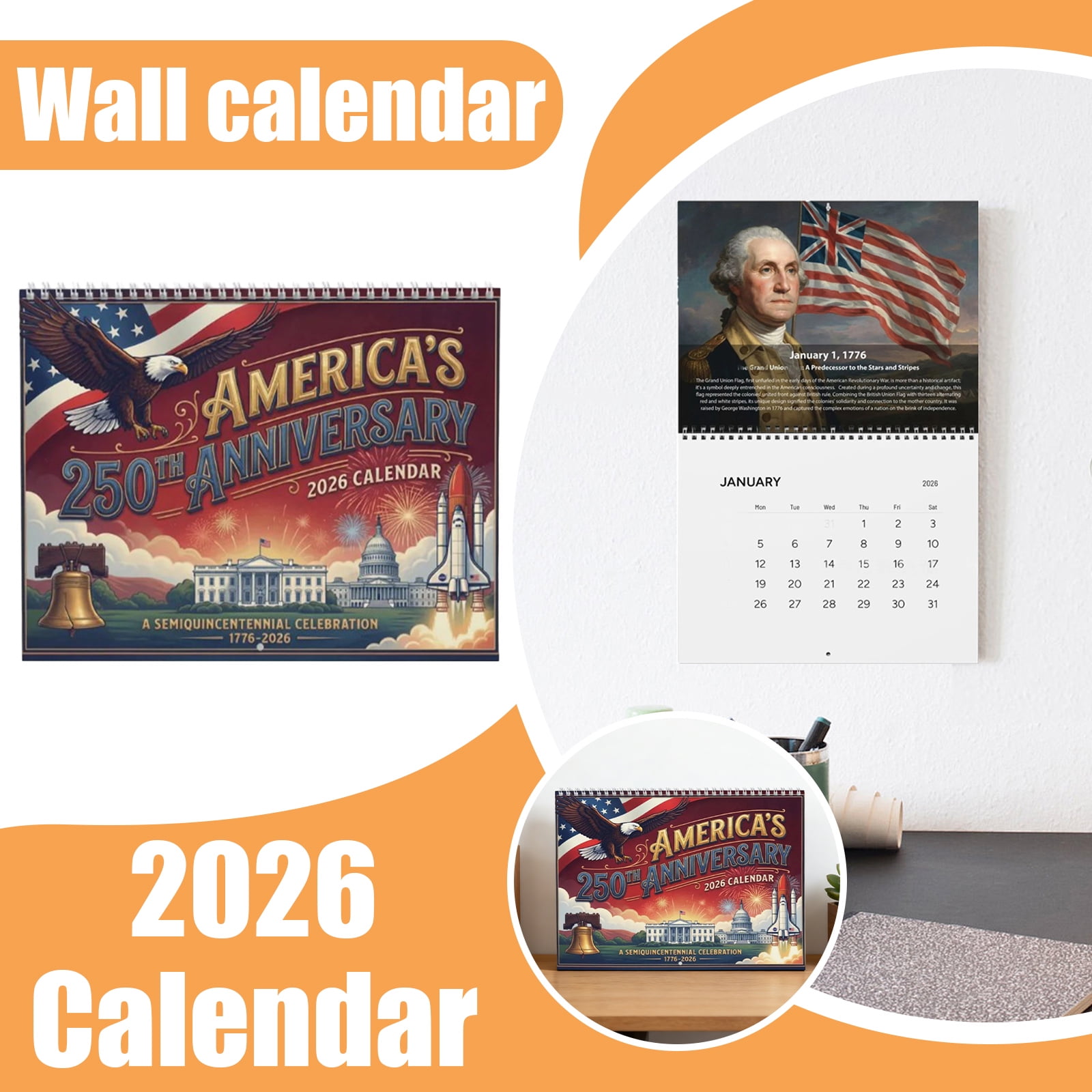 Collectible Patriotic 2026 Wall Calendar America’s 250th Anniversary ...