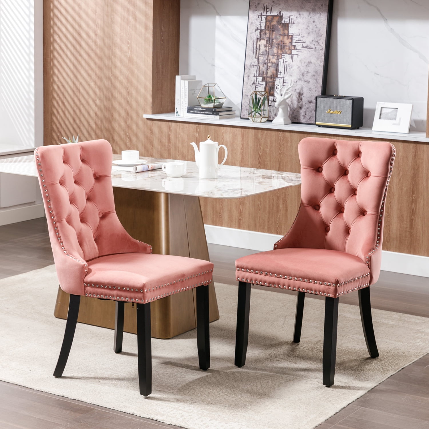 Collection 2-Piece Velvet Dining Chairs Set, Modern High-Back ...