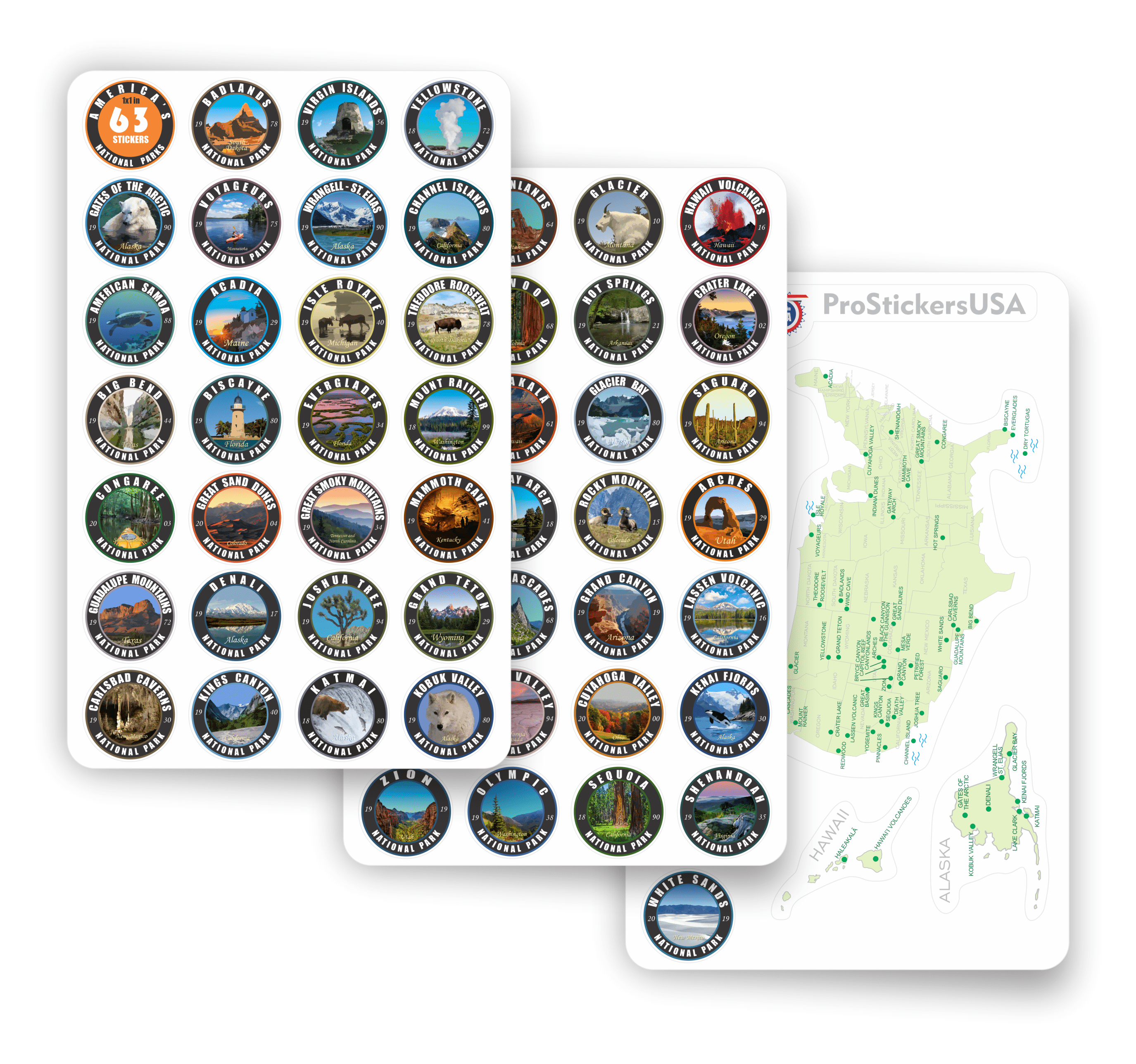 Collection 63 Stickers Set All National Parks USA and 50 States ...