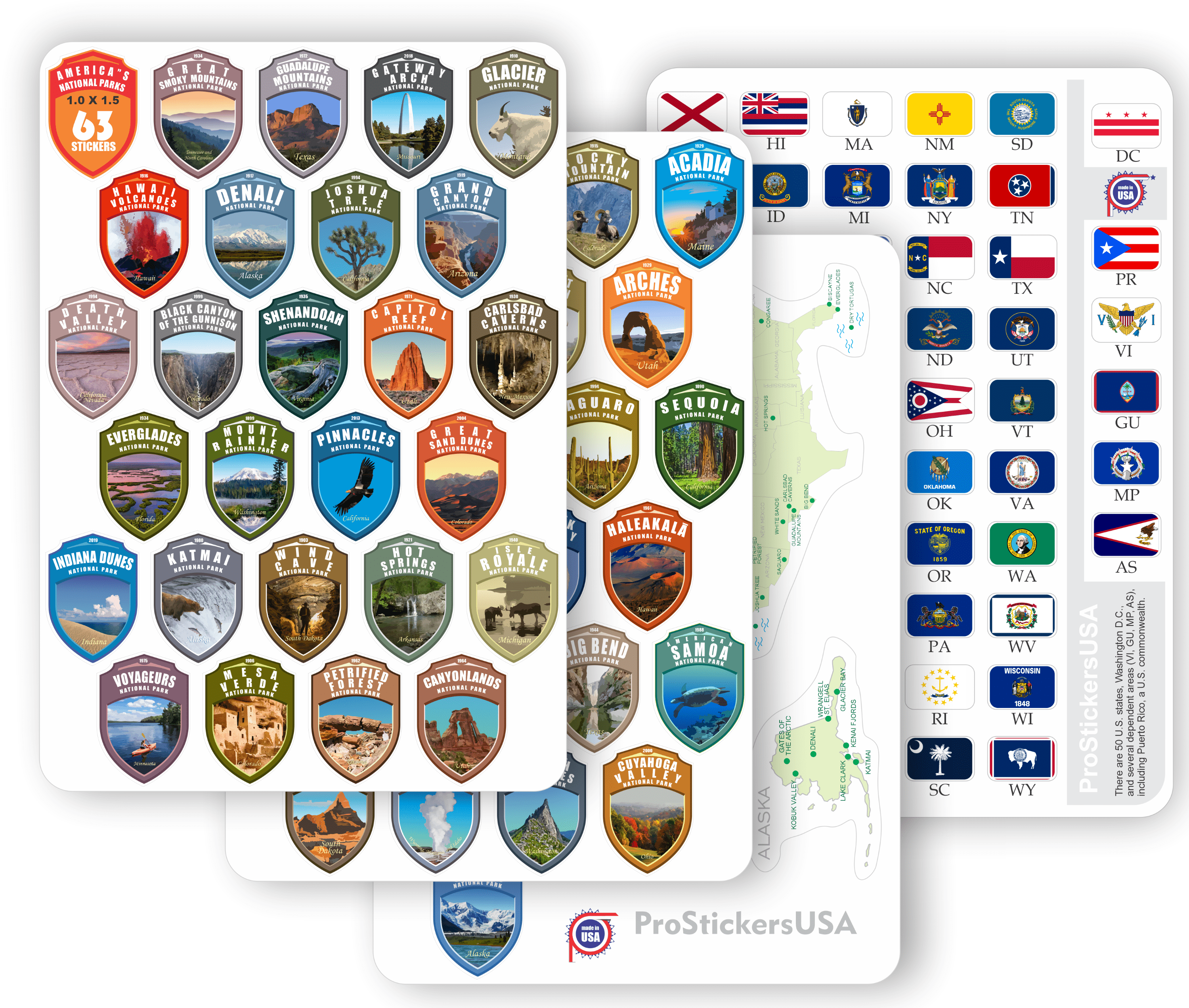 Collection 63 Stickers Set All National Parks USA and 50 States ...