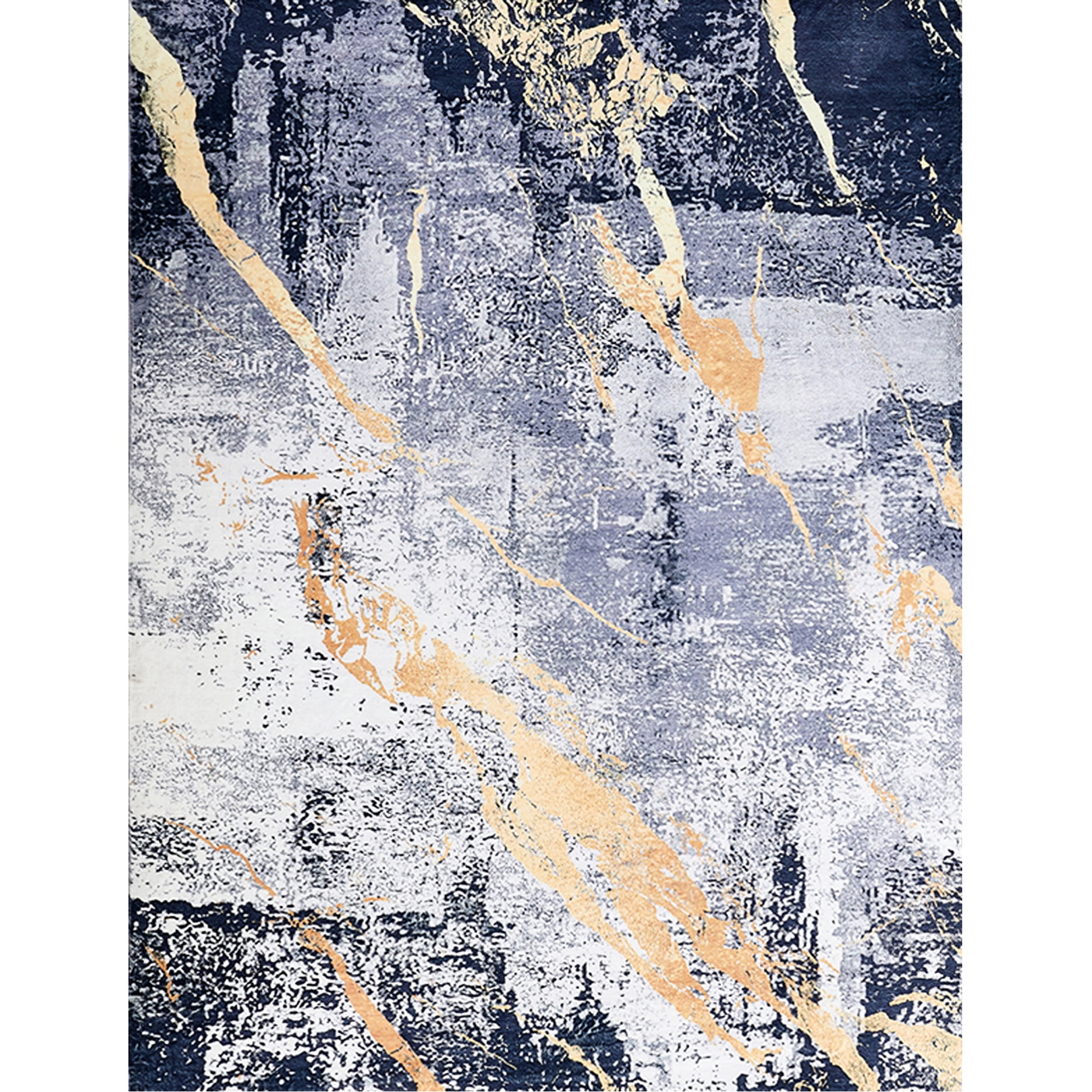 Collection Abstract Design Area Rug, Blue Gray Yellow, Machine Washable ...