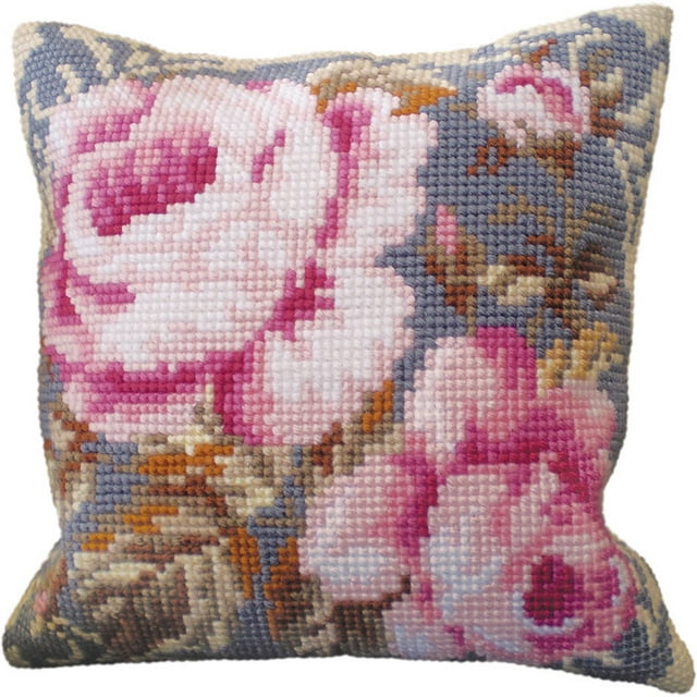 Collection D'Art Stamped Needlepoint Cushion Kit, 40cm x 40cm, Rose ...