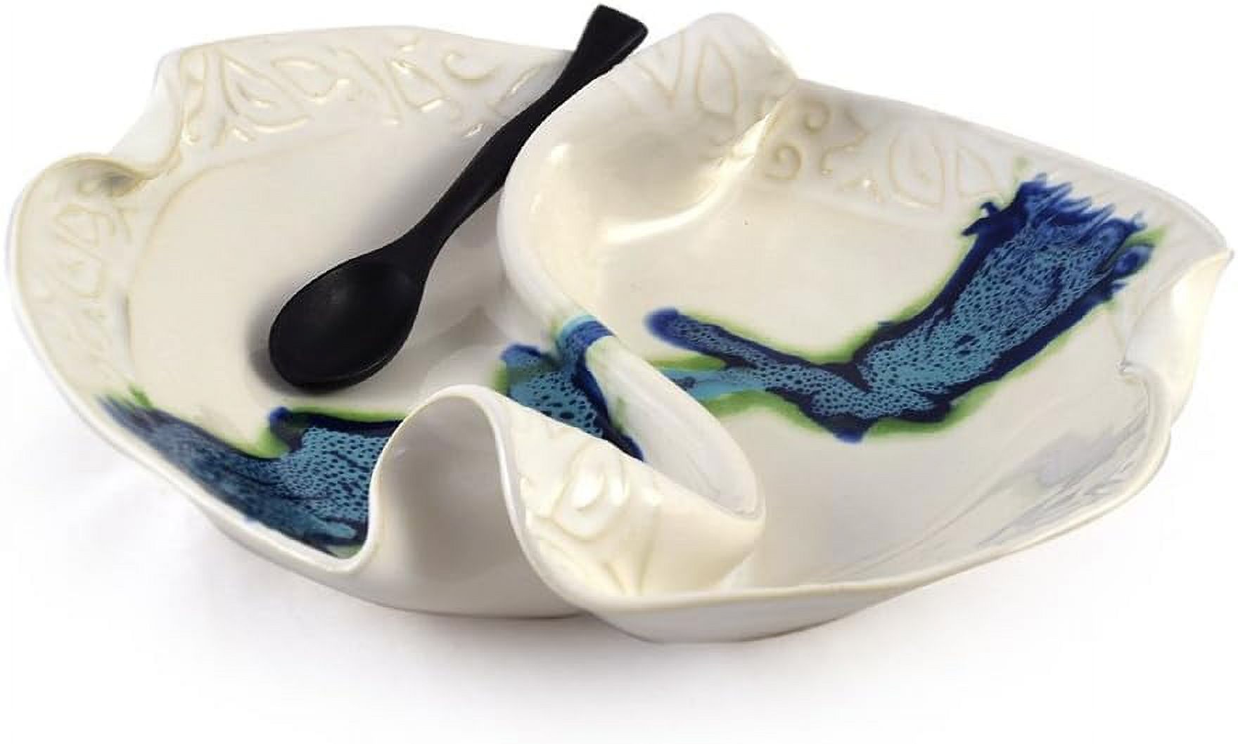 Collection Divided Condiment/Relish Dish Plate in Blue/White, Handmade ...