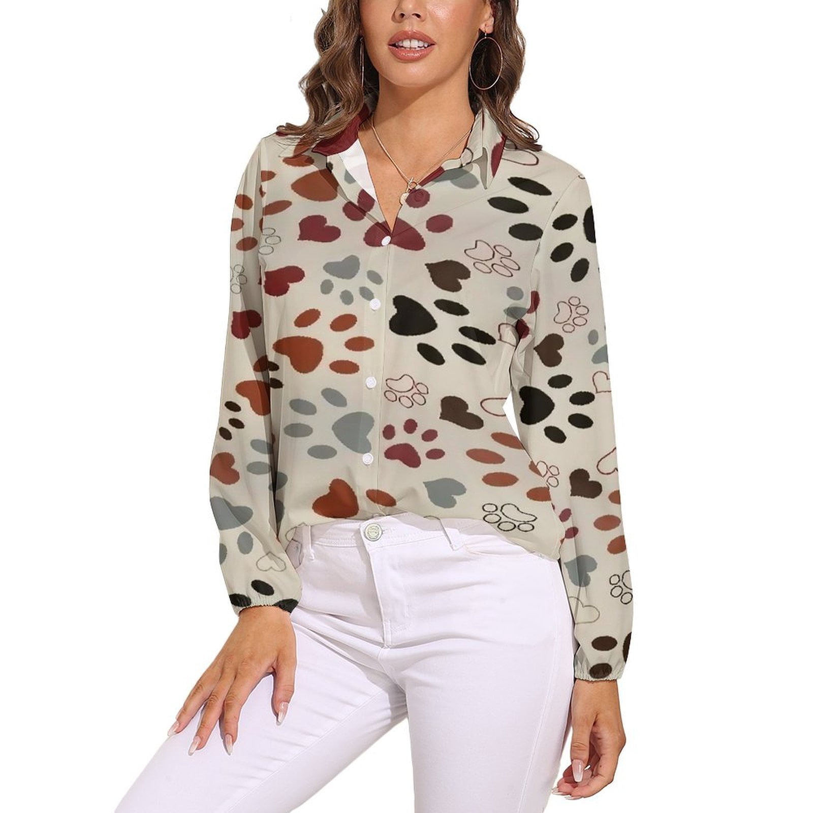 A Collection of Footprints And A Dog Paw Print Long Sleeve Blouse Woman ...