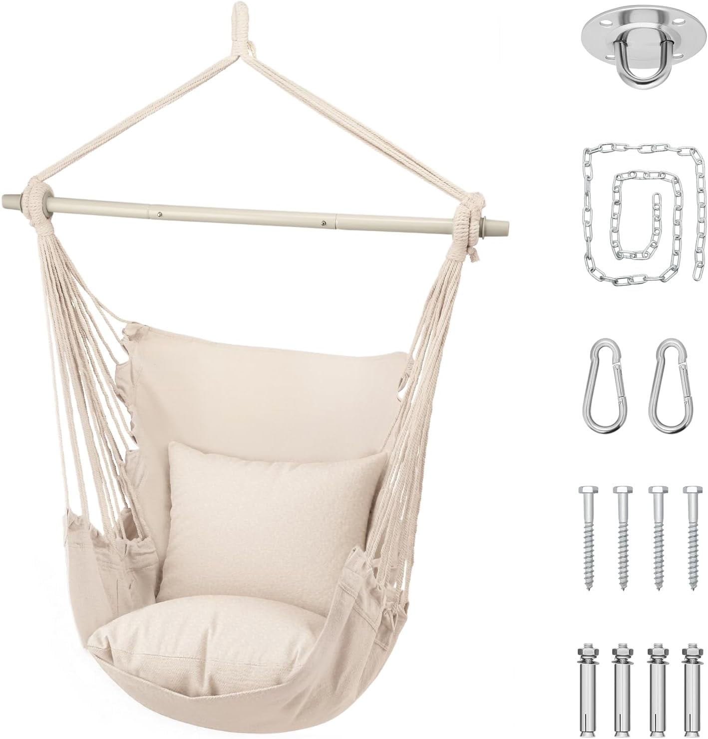 Collection Hammock Chair Hanging Rope Swing Chair with 2 Cushions, Max ...