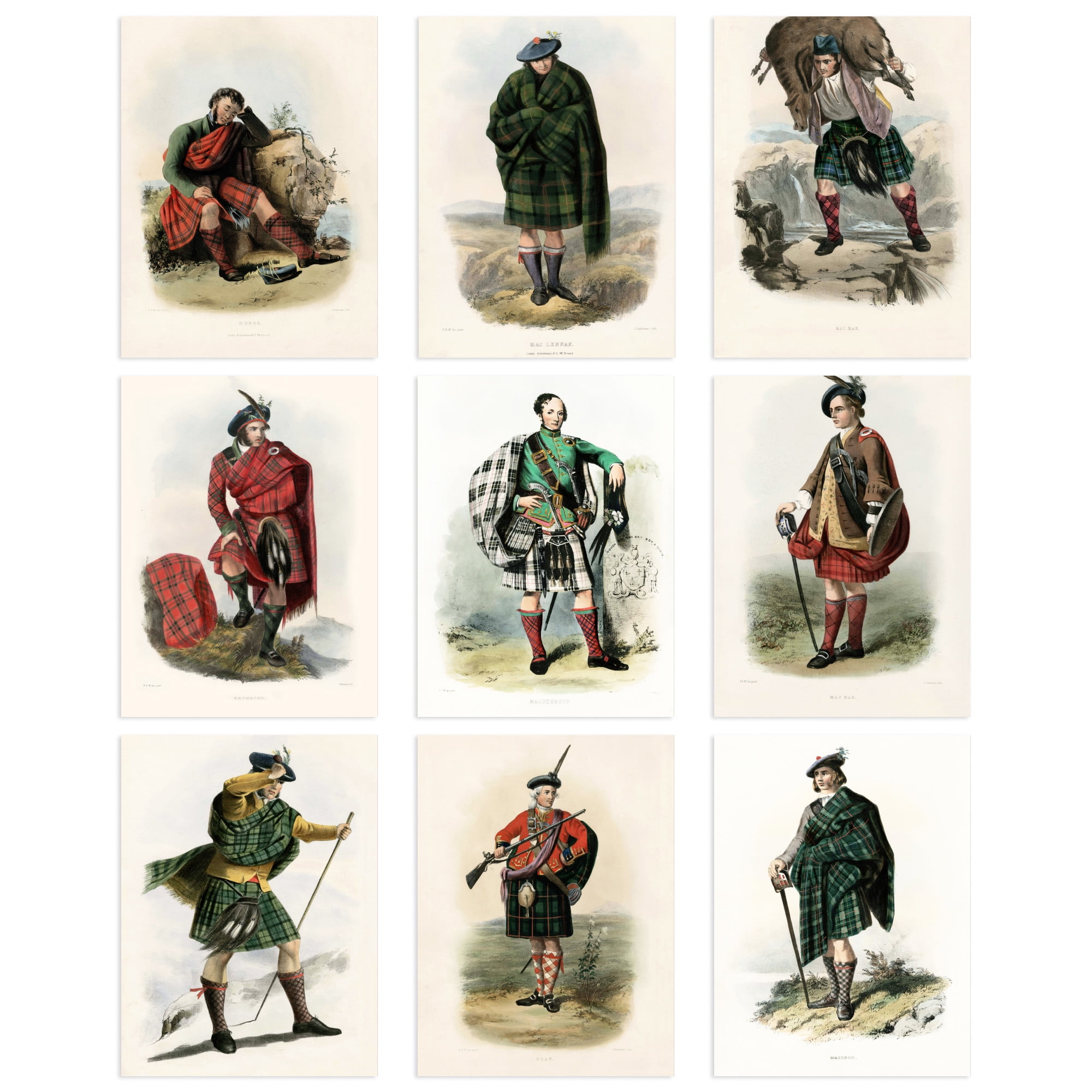 Collection Of Scottish Clan Tartans Set Of 9 Unframed Wall Art Prints ...