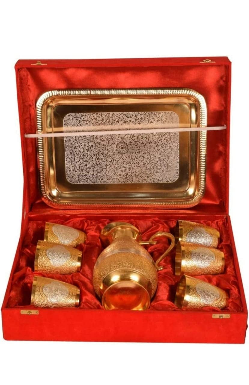 Collection Pure Brass Embossed Lemon Set Gold Silver Plated 6 Glass 1 ...