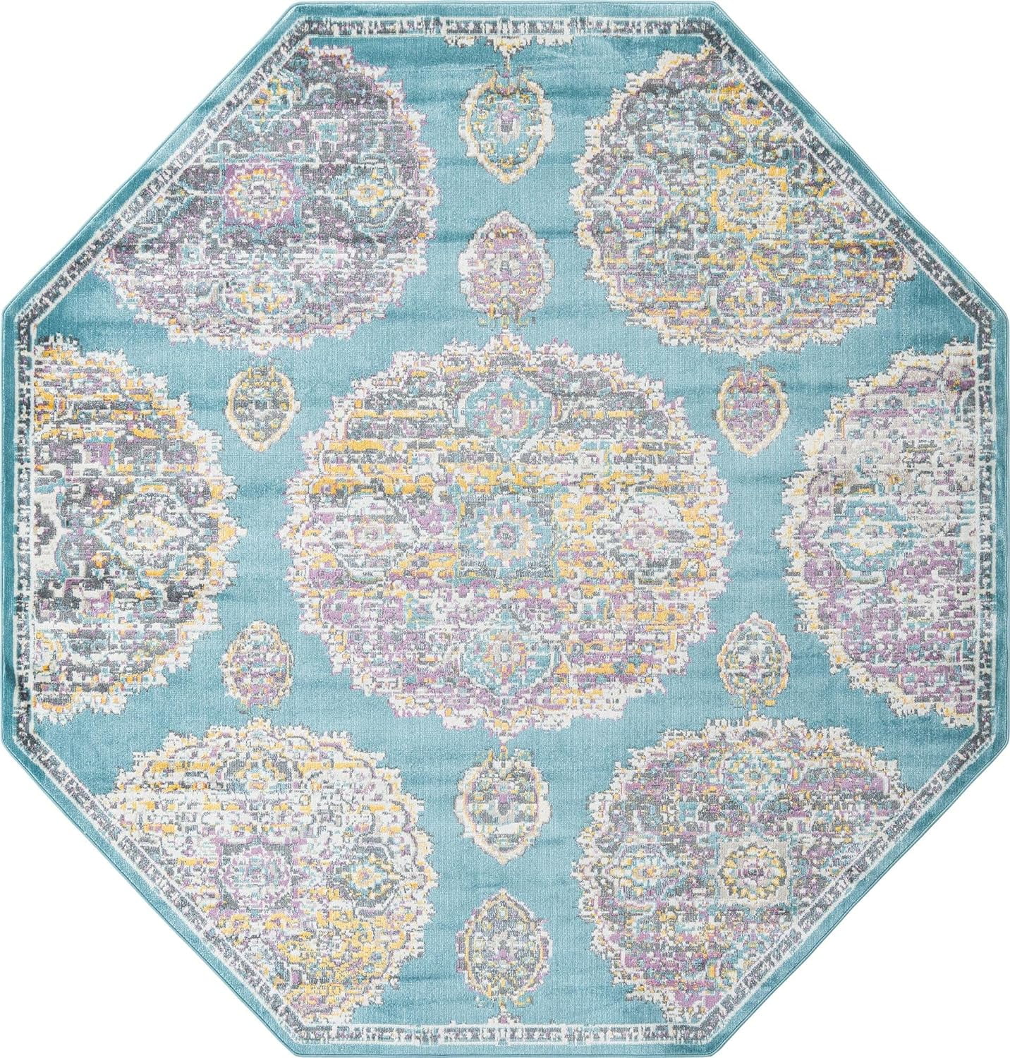 Collection Rug – 6 Ft Octagon Blue Medium-Pile Rug Perfect for Living ...