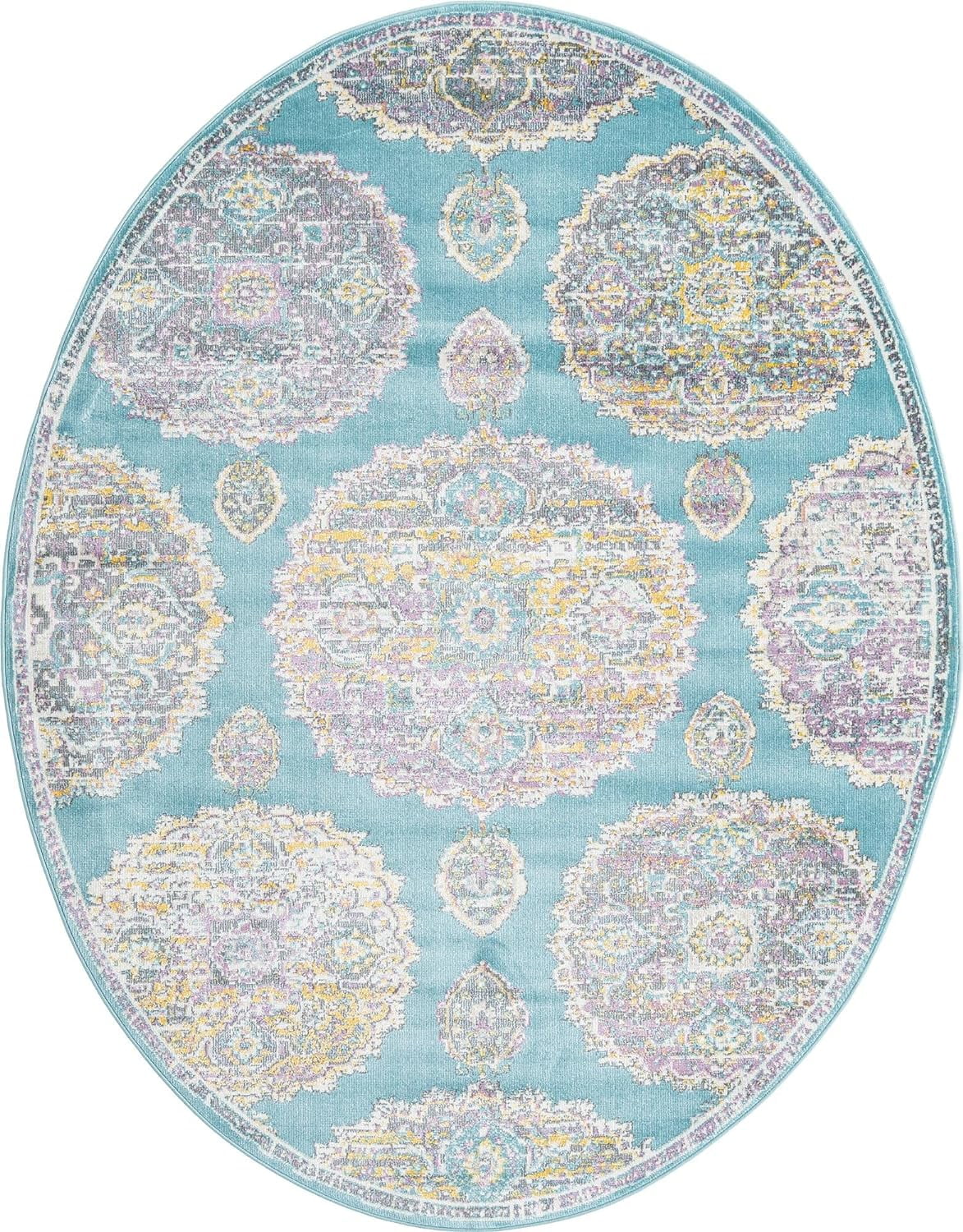 Collection Rug – 8' x 10' Oval Blue Medium-Pile Rug Perfect for Living ...