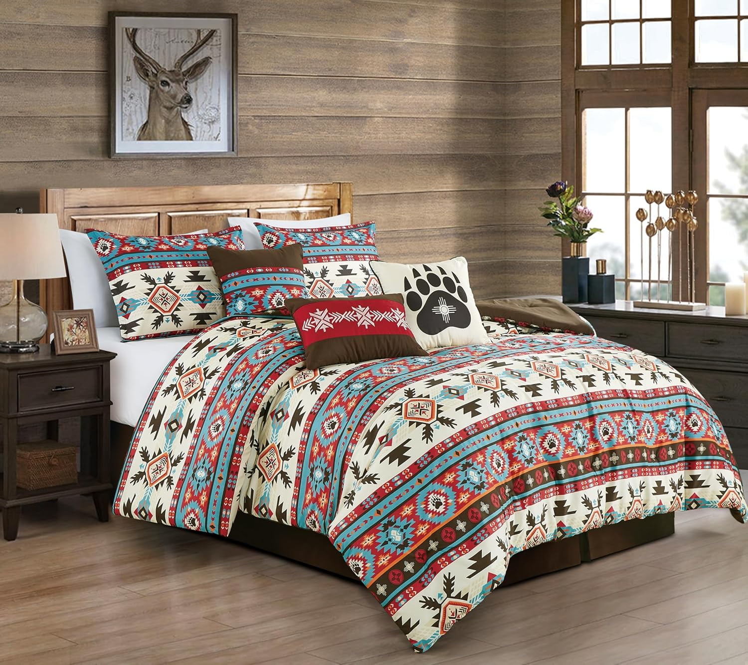 Collection Sanse 7-Piece Southwestern Geometric Motif Comforter Set Red ...