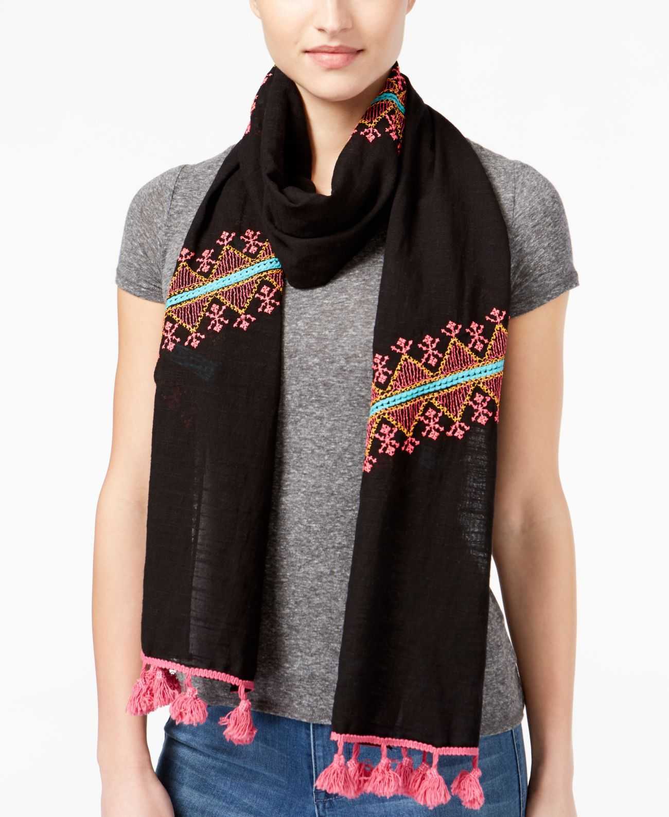 Collection XIIX Pop Of Embroidery Scarf (Black) - Walmart.com