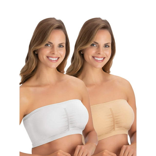 Collections Etc 2 Pack Seamless Bandeau Bras With Removable Pads Color White Beige Size Xx