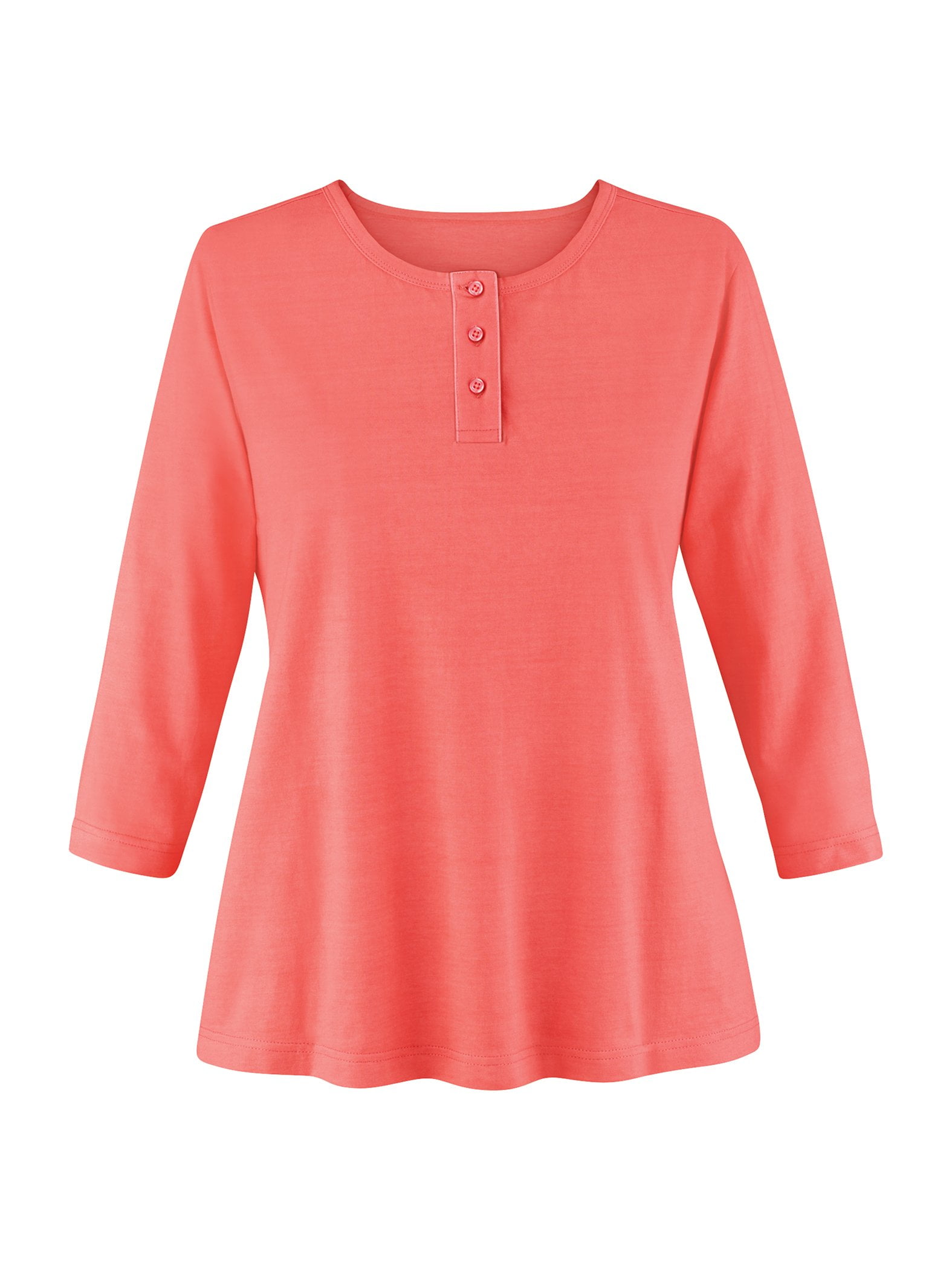 Collections Etc 3/4 Sleeve Scoop Neckline Knit Henley Top - Walmart.com
