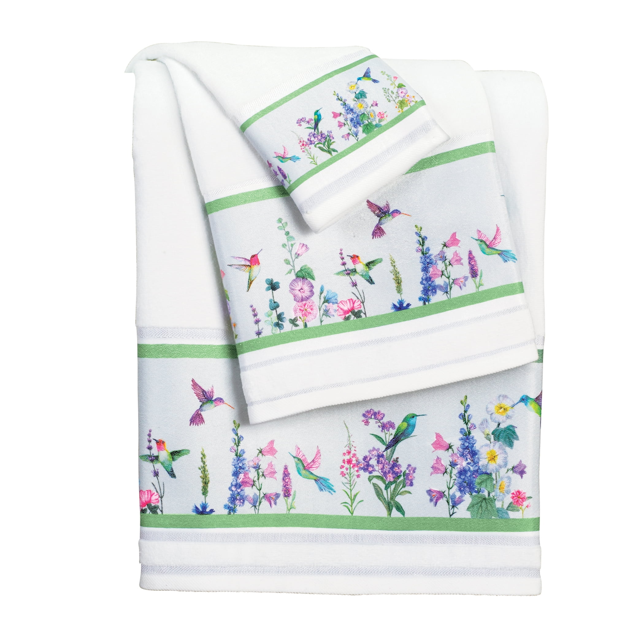 Collections Etc 3-Piece Blossoming Hummingbird Garden Towel Set White ...