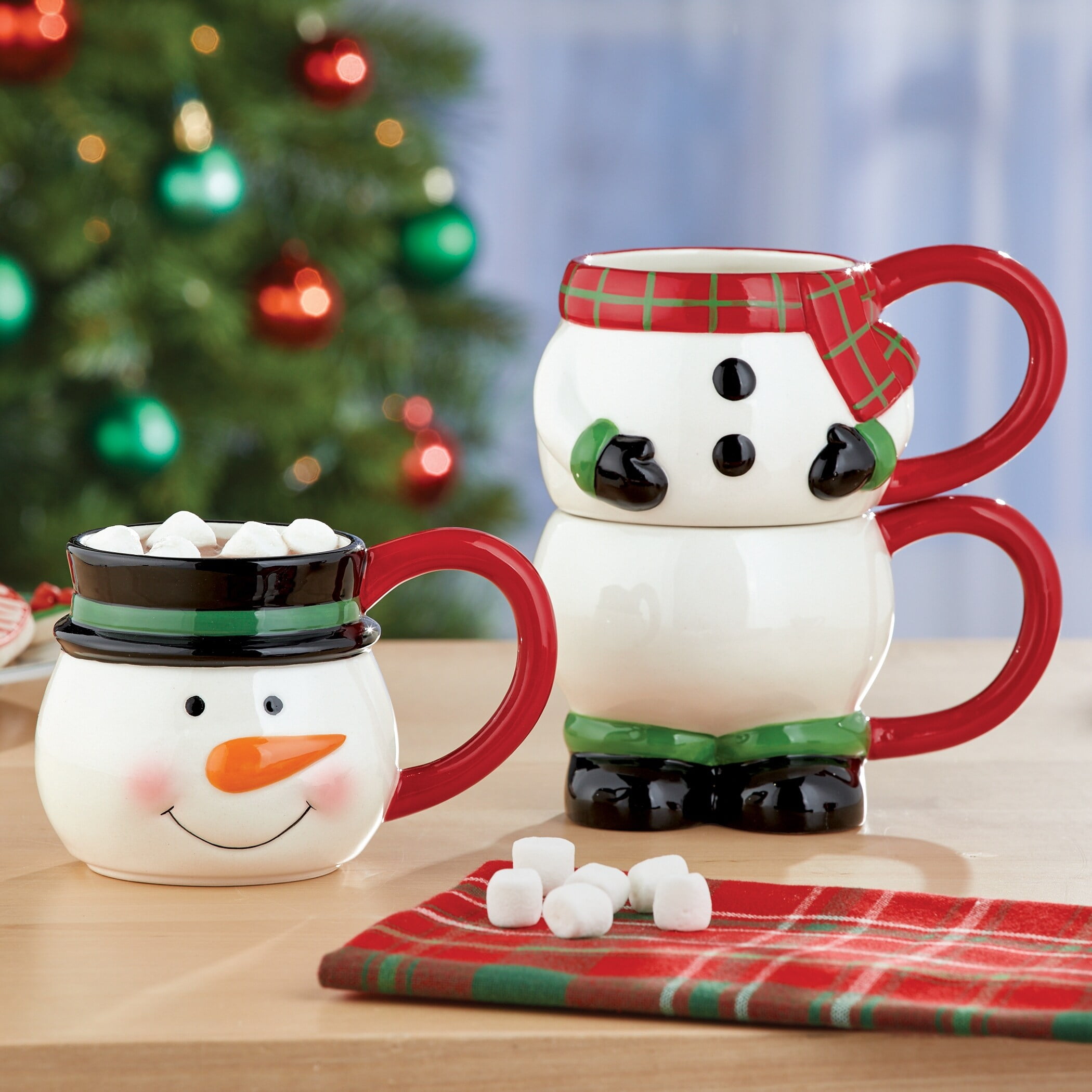 Collections Etc 3-Piece Stackable Snowman Ceramic Mug Set - Walmart.com