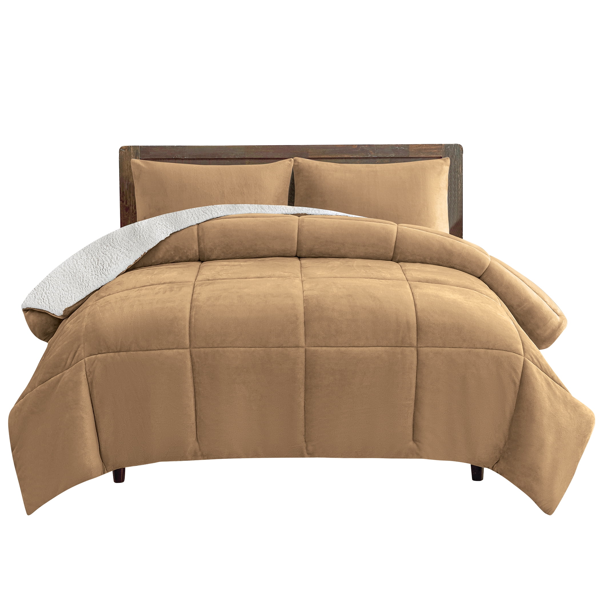 Collections Etc 3-piece Quilted Box Pattern Sherpa Fleece Comforter Set ...