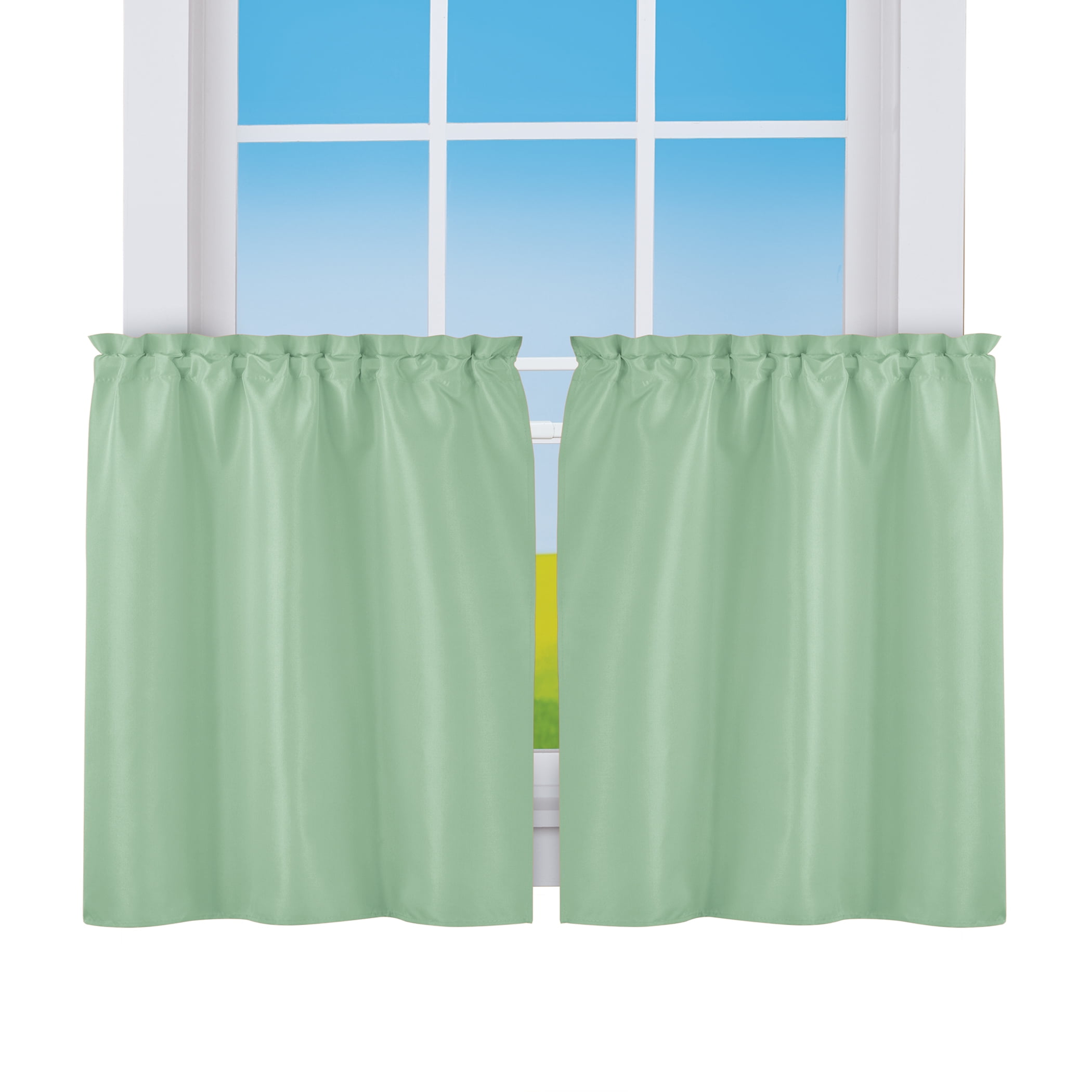 Collections Etc 5-Piece Ruffled Trim Tiers & Panels Window Curtain Set ...